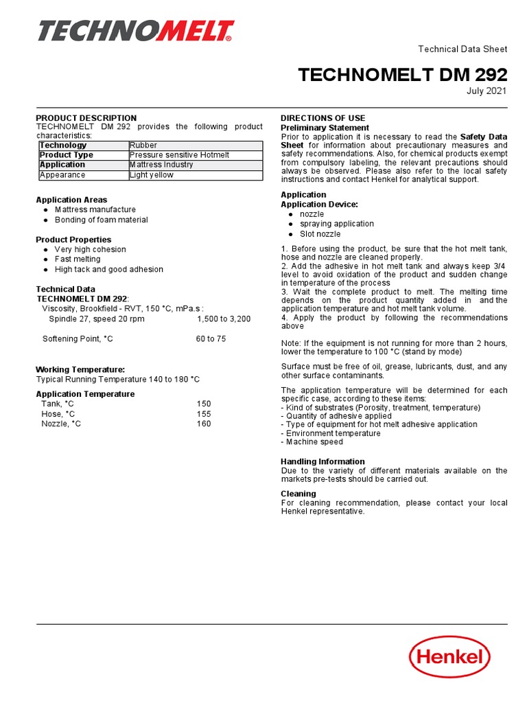 Technomelt DM 292-En | PDF | Legal Liability | Materials