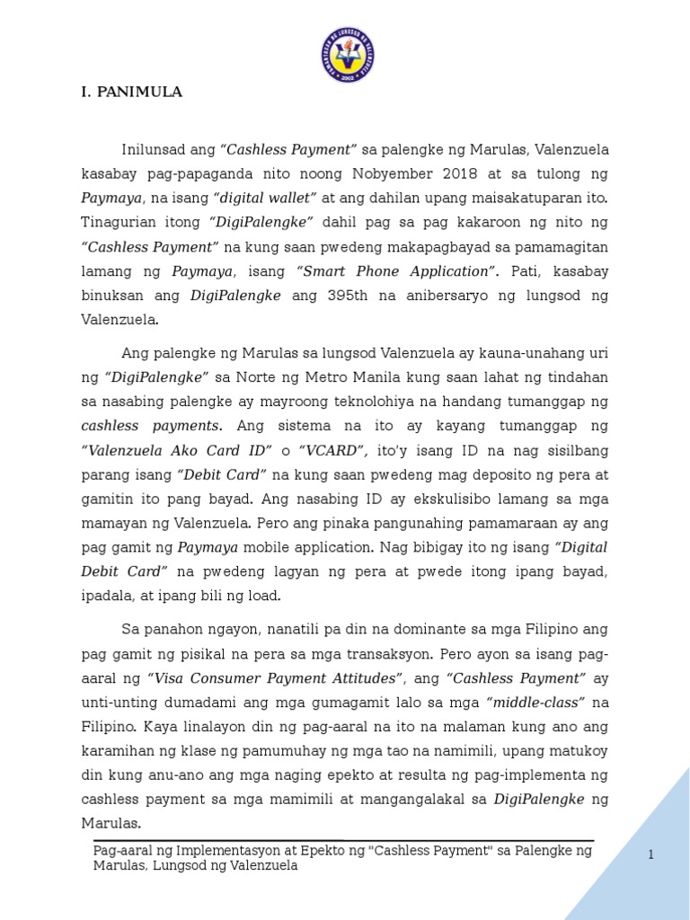 Pag Aaral NG Implementasyon at Epekto NG Cashless Payment Sa Palengke ... Pag Aaral NG Implementasyon at Epekto NG Cashless Payment Sa Palengke ...