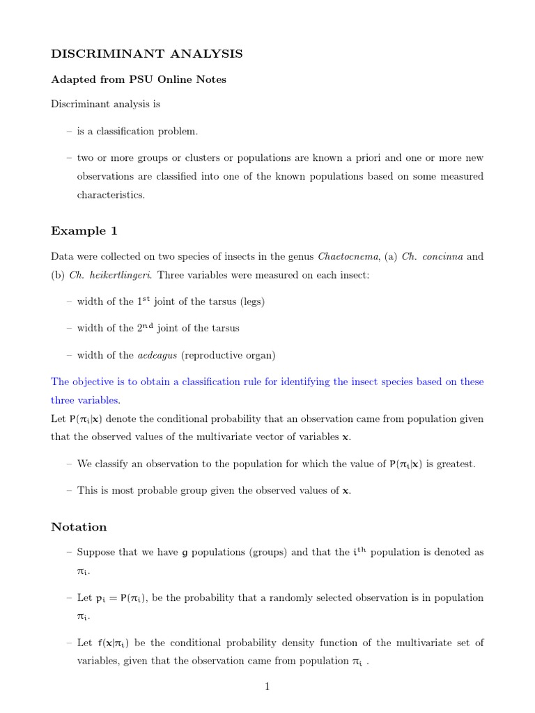 MAS 408 - Discriminant Analysis | PDF | Covariance Matrix | Statistical Classification