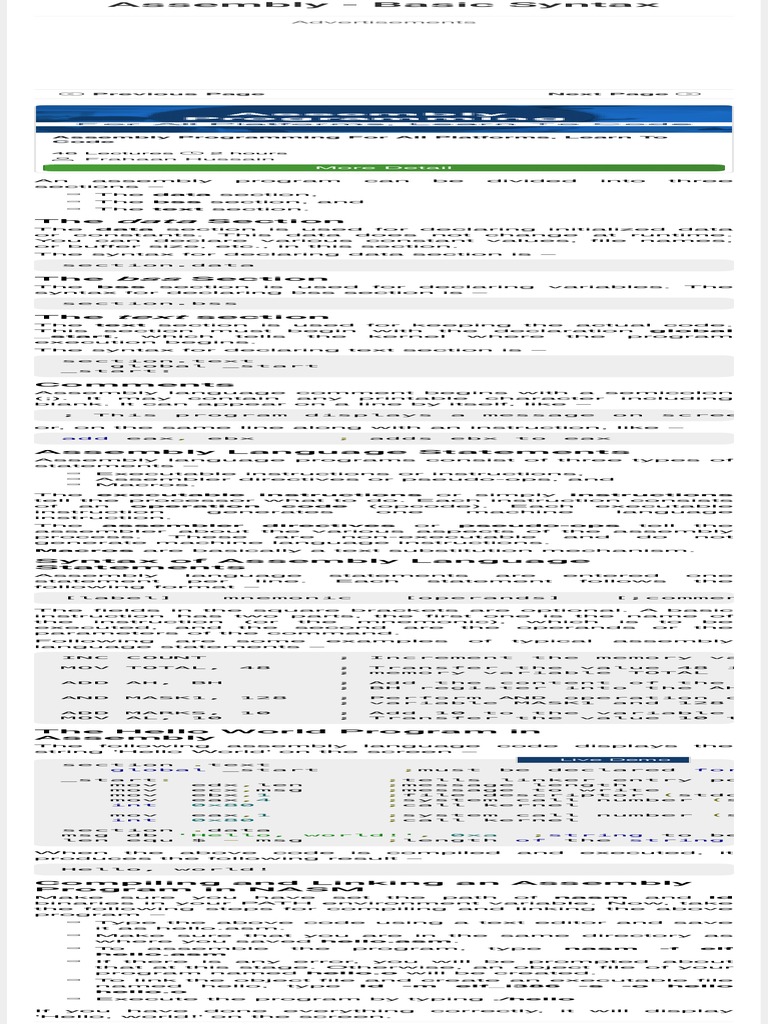 Assembly - Basic Syntax: The Section | PDF | Assembly Language | Computing