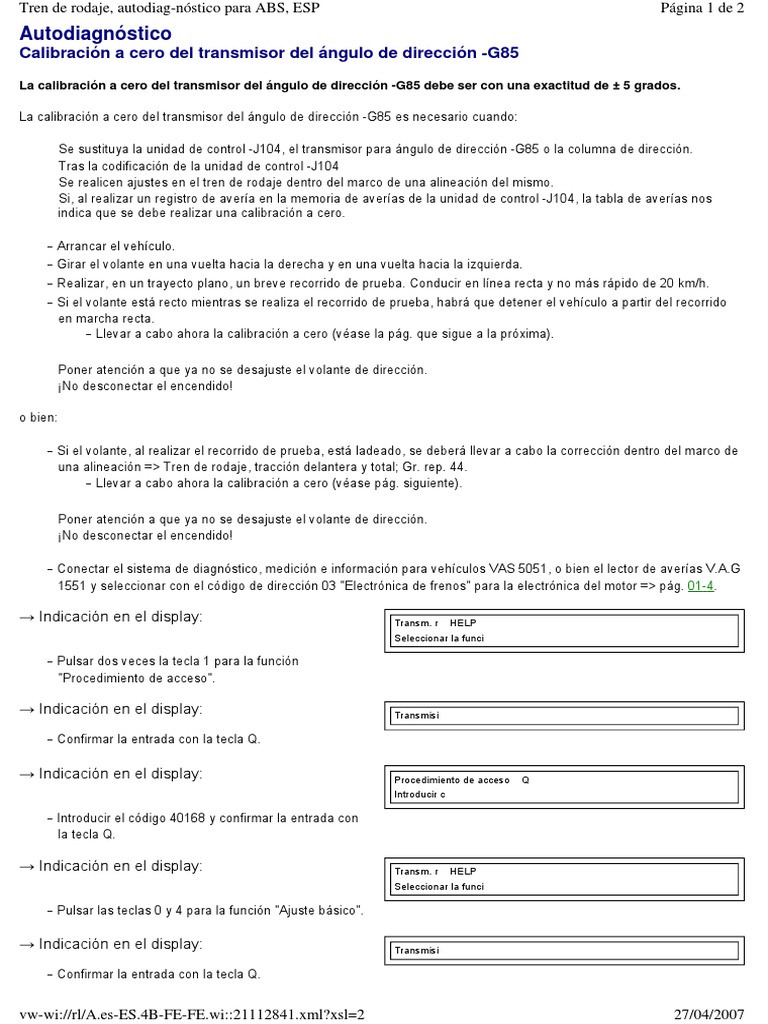 Calibración Sensor de Ángulo de Giro G85 - A4-A6 | PDF | Industria ...