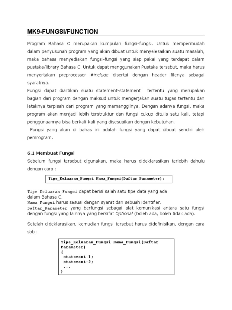 Function Bahasa C | PDF