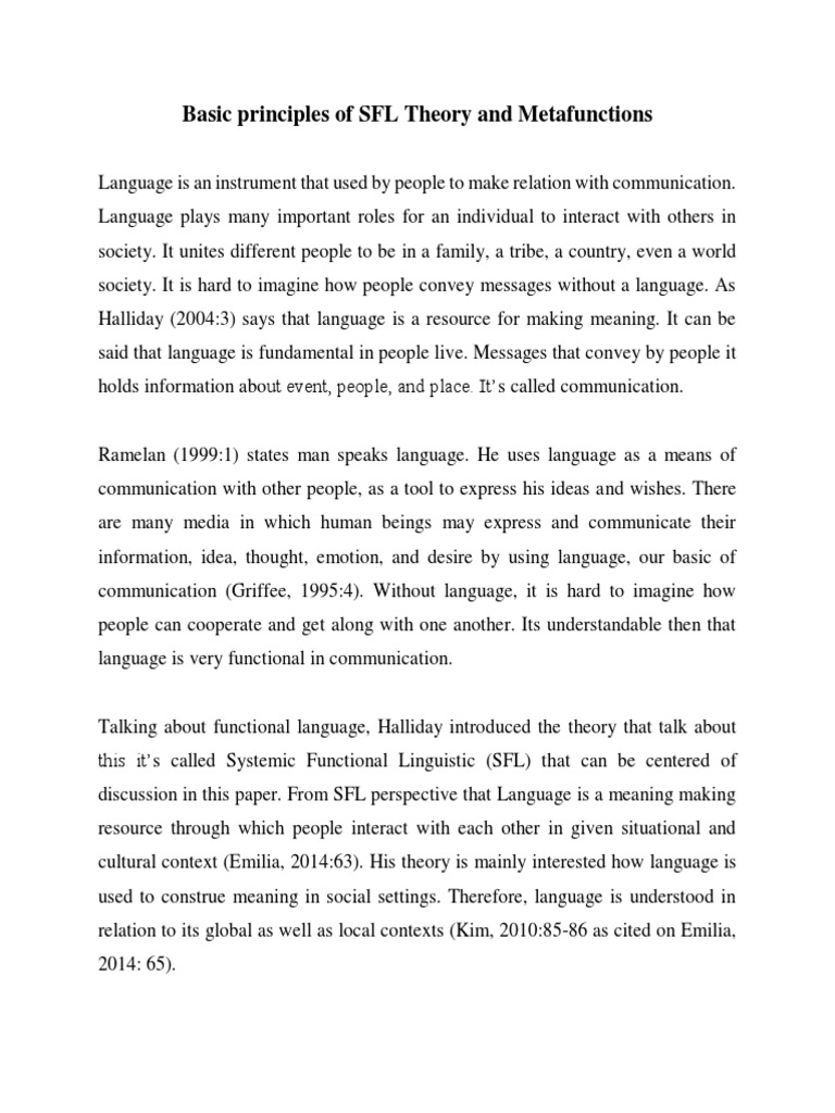 Basic Principles of SFL Theory and Metafunctions | PDF | Language ...