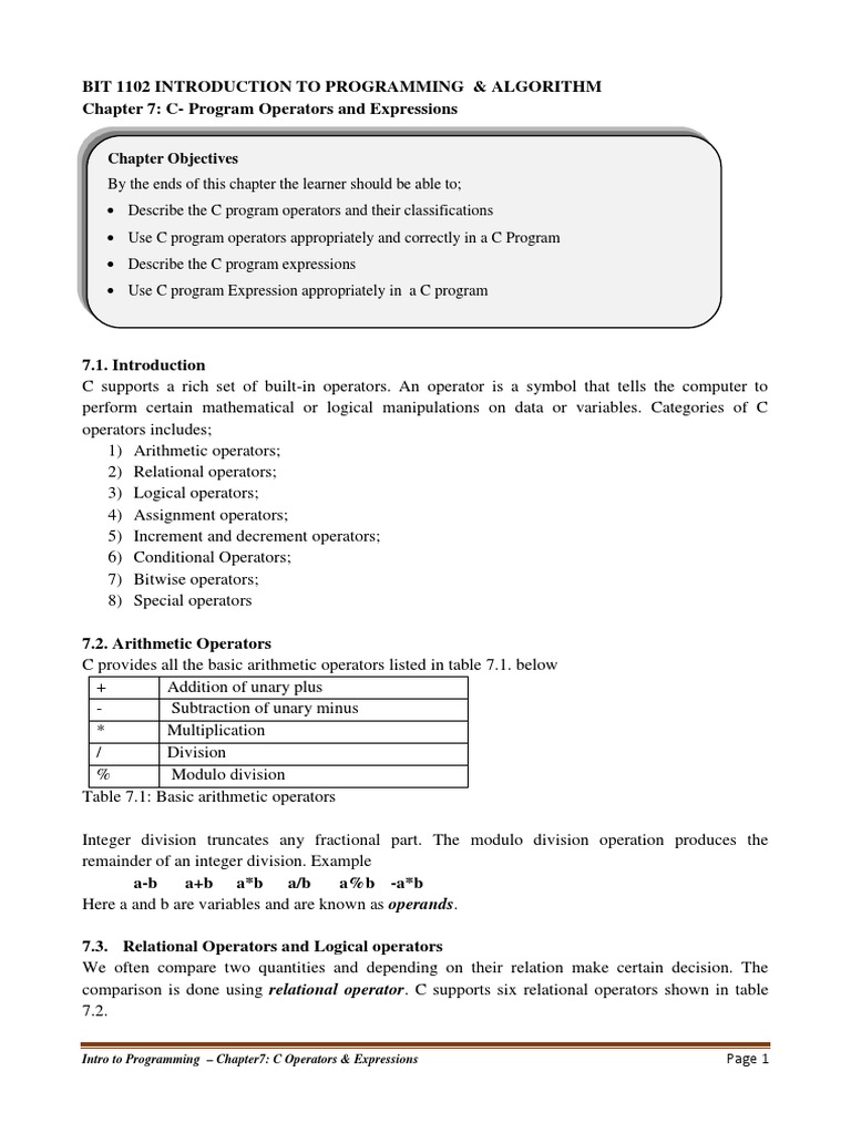 Chapter 7 - C Program Operators and Expressions | PDF | Pointer ... Chapter 7 - C Program Operators and Expressions | PDF | Pointer ...