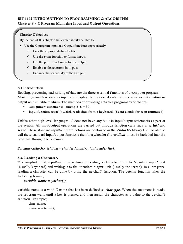 Chapter 8 - C Program Managing Input and Output Operations | PDF | Computer Program | Programming