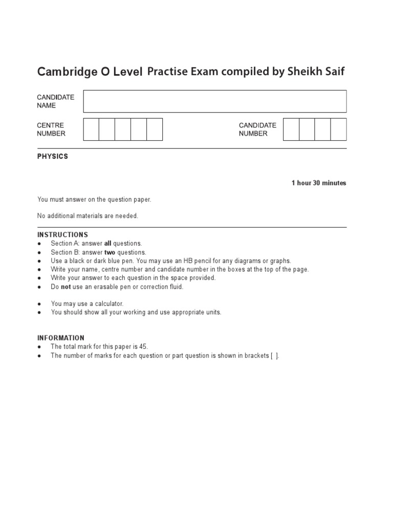 Magnetism and Current Electricity Exam | PDF | Physics | Electric Power