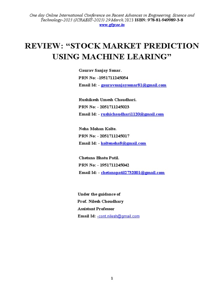 Stock Market Prediction with ML Techniques | PDF | Stocks | Stock Market