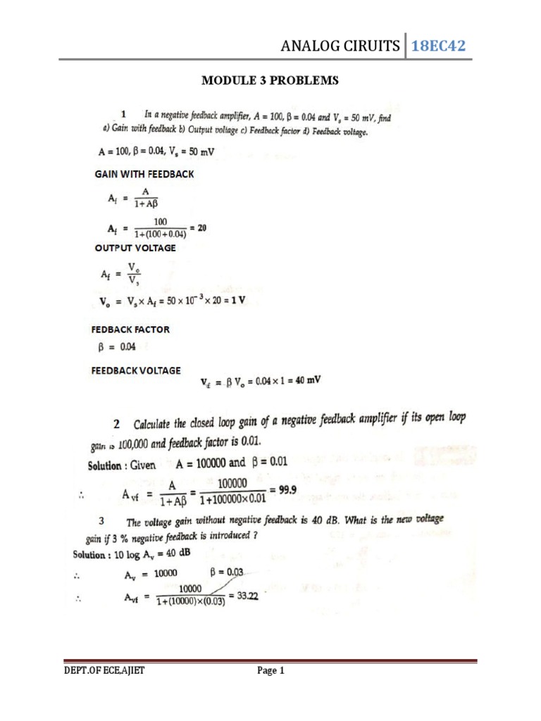 Module 3 Problems on Analog Circuits: Calculating Efficiencies and Power Outputs of Amplifier ...