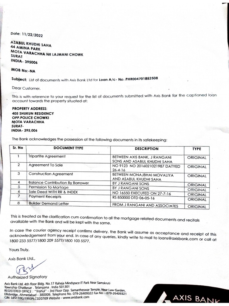 List of Documents Axis Bank | PDF