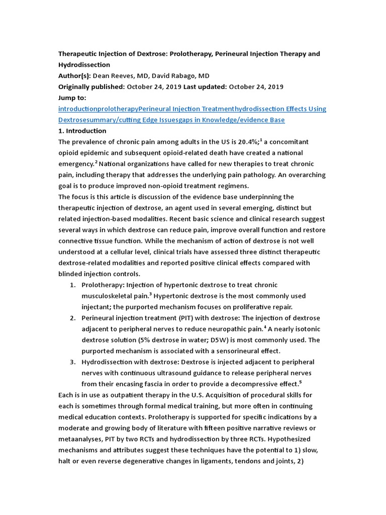 Therapeutic Injection of Dextrose - Prolotherapy, Perineural Injection ...