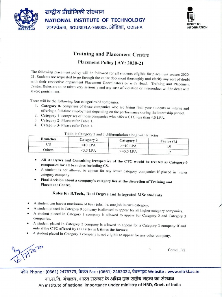 Placement Policy 2020-21 | PDF