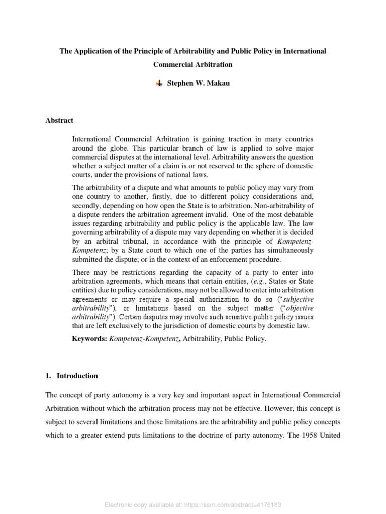 SSRN Id4176183 | PDF | Arbitration | Public Policy Doctrine