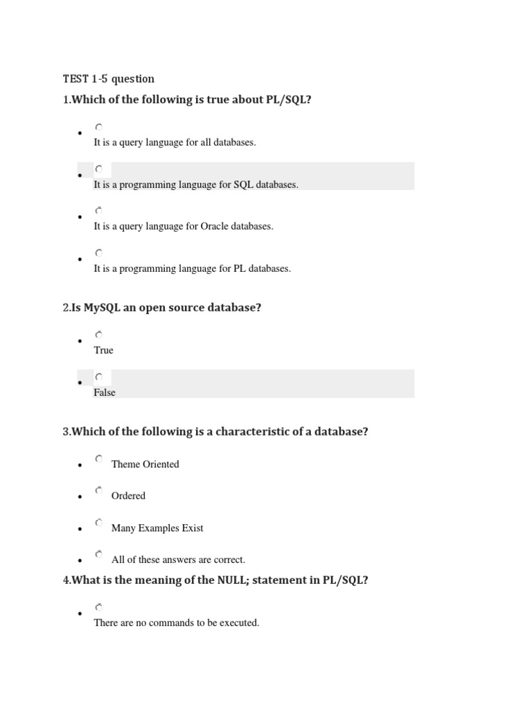 SQL Test | Download Free PDF | Sql | Databases SQL Test | Download Free PDF | Sql | Databases