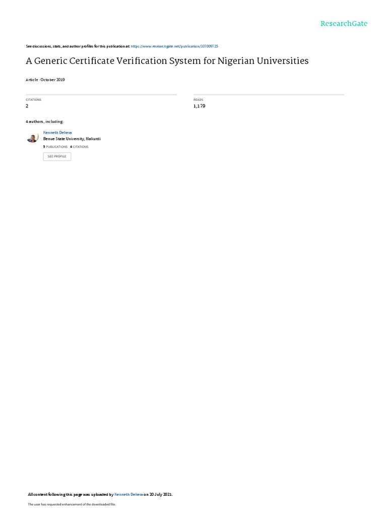 A Generic Certificate Verification System For Nigerian Universities ...