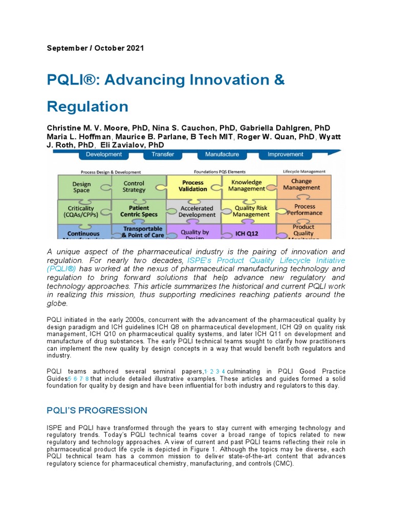 2021 - PQLI Advancing Innovation & Regulation - Pharma Eng 2021 | PDF ...