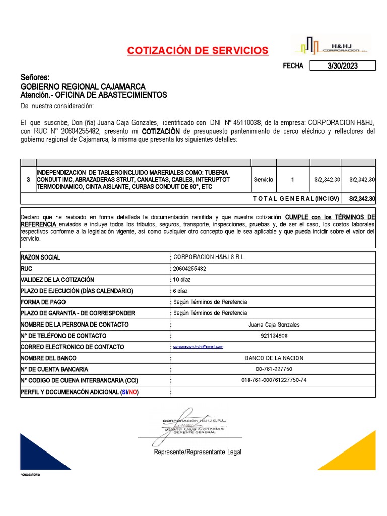 Formato de Cotización - Servicios (1) - 1 | PDF