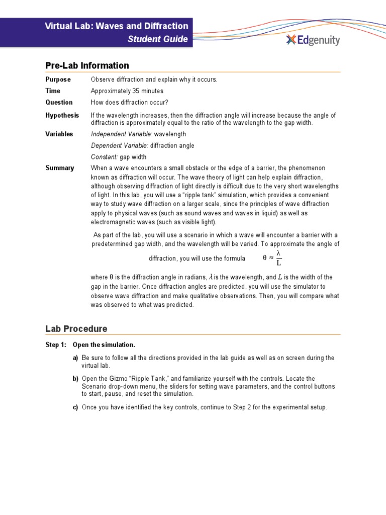 Virtual Lab Guide - Waves and Diffraction - SG | Download Free PDF | Diffraction | Wavelength