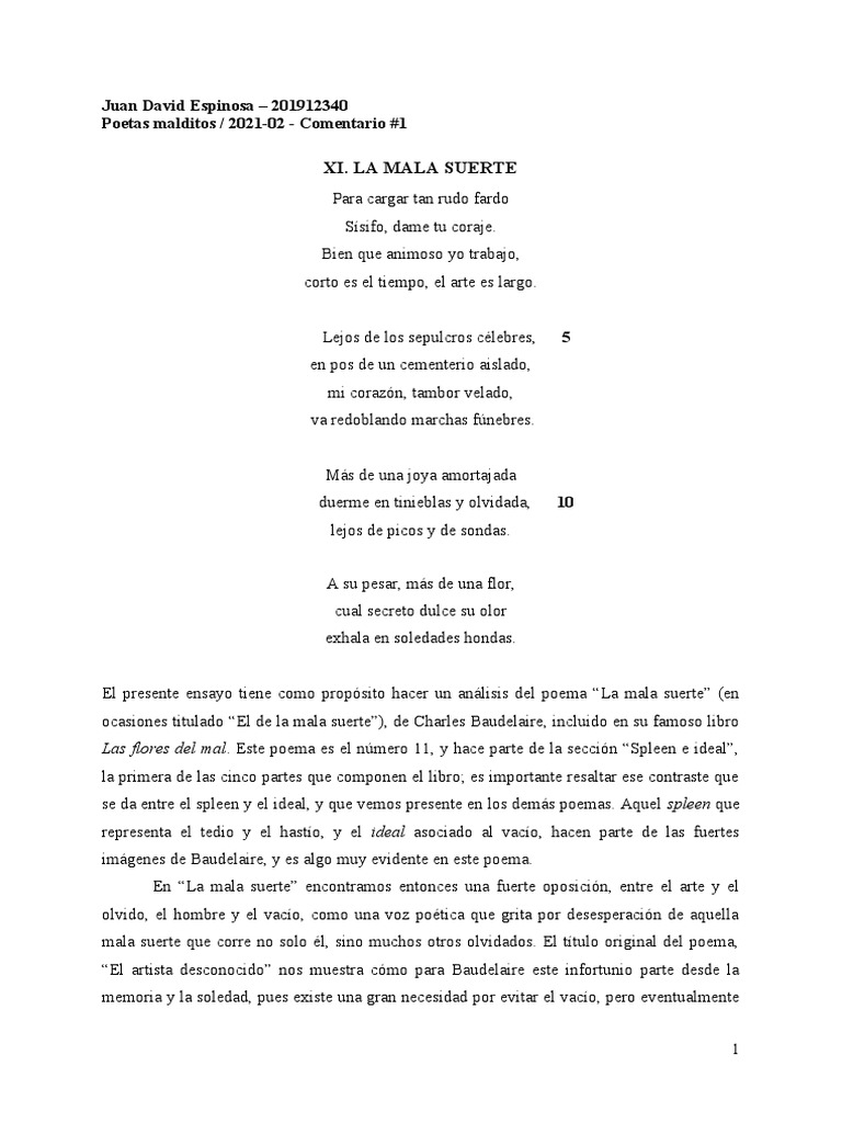 Poetas Malditos - Comentario | PDF | Charles Baudelaire | Les Fleurs Du Mal