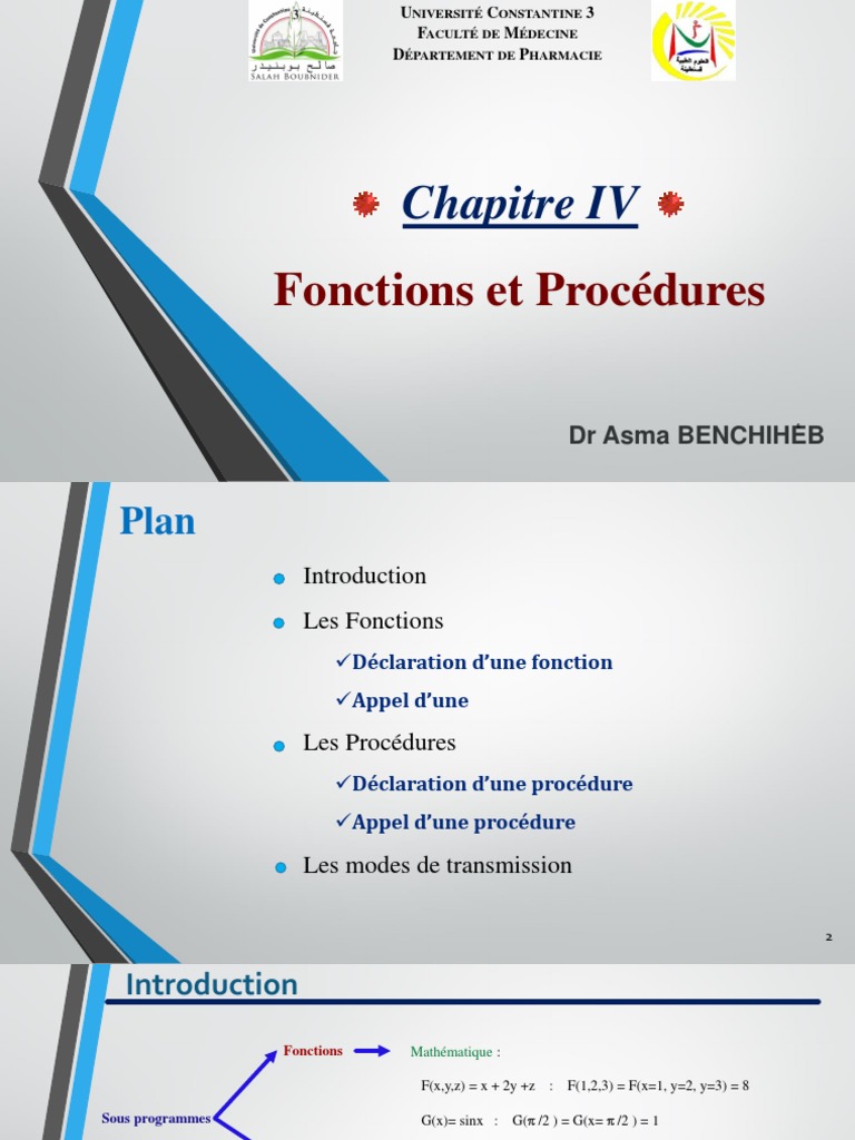Chapitre 4-Procédures Et Fonctions 1 - VersionEtudiant | PDF | Paramètre (Programmation ...