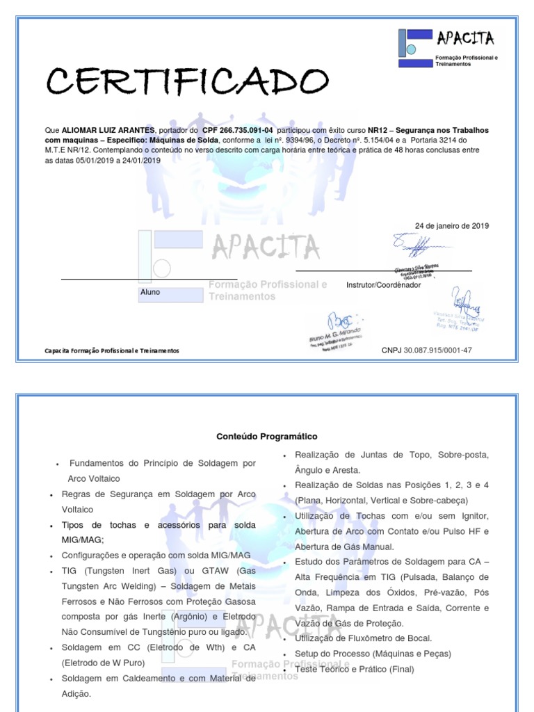 11 - Certificado de Solda | Download grátis PDF | Aço | Eletricidade