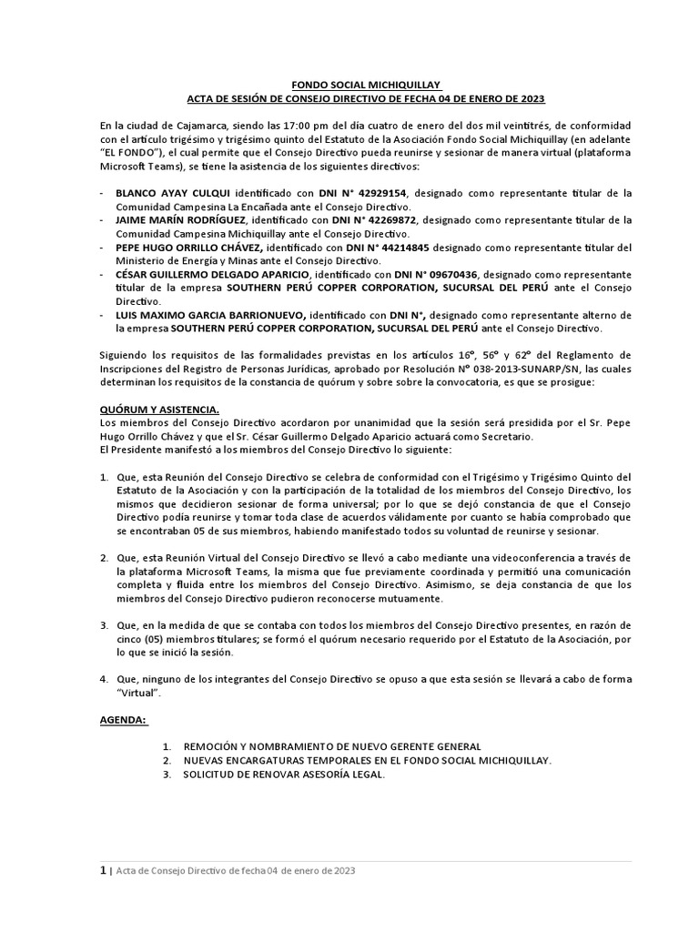 Acta Consejo Directivo 04 ENE 23 | PDF