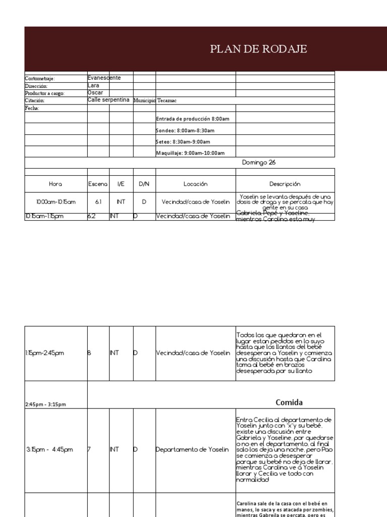 Plan de Rodaje | PDF