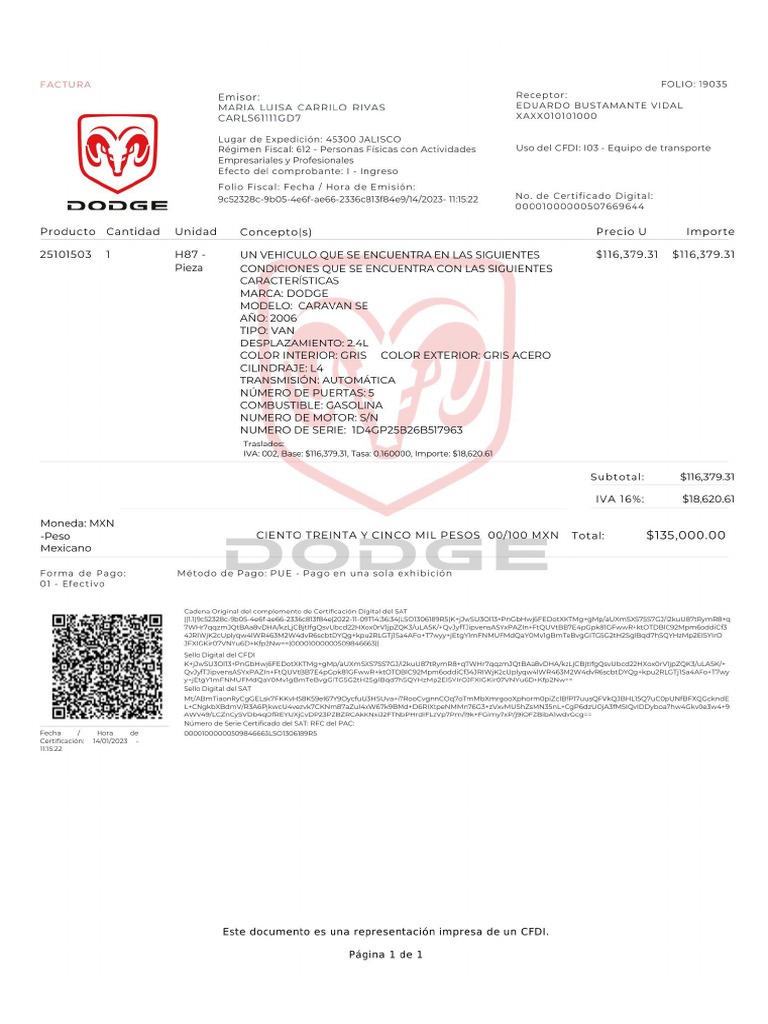 Factura DODGE 4838C | PDF