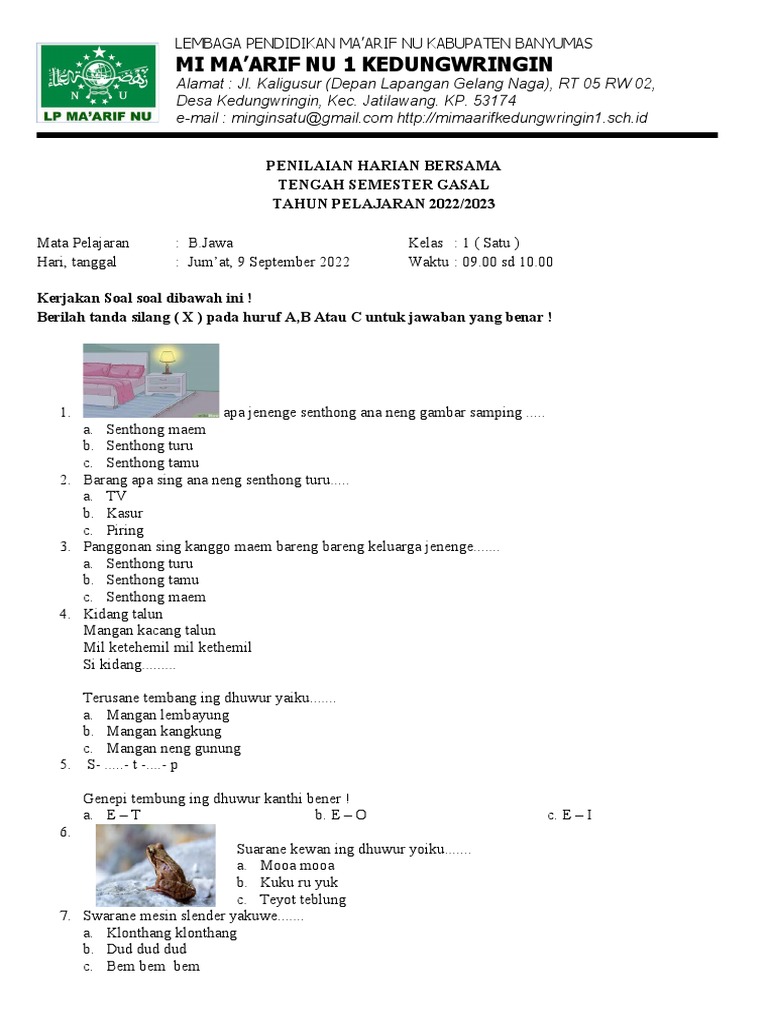 PHB B.Jawa Kls 1 | PDF