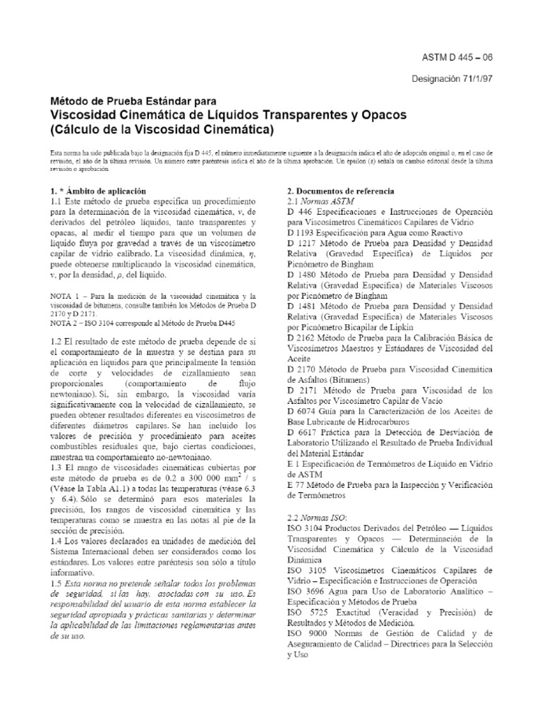ASTM D 445 - 2006 (Español) | PDF