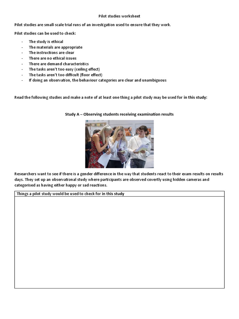 Pilot Study Planning Worksheet | PDF