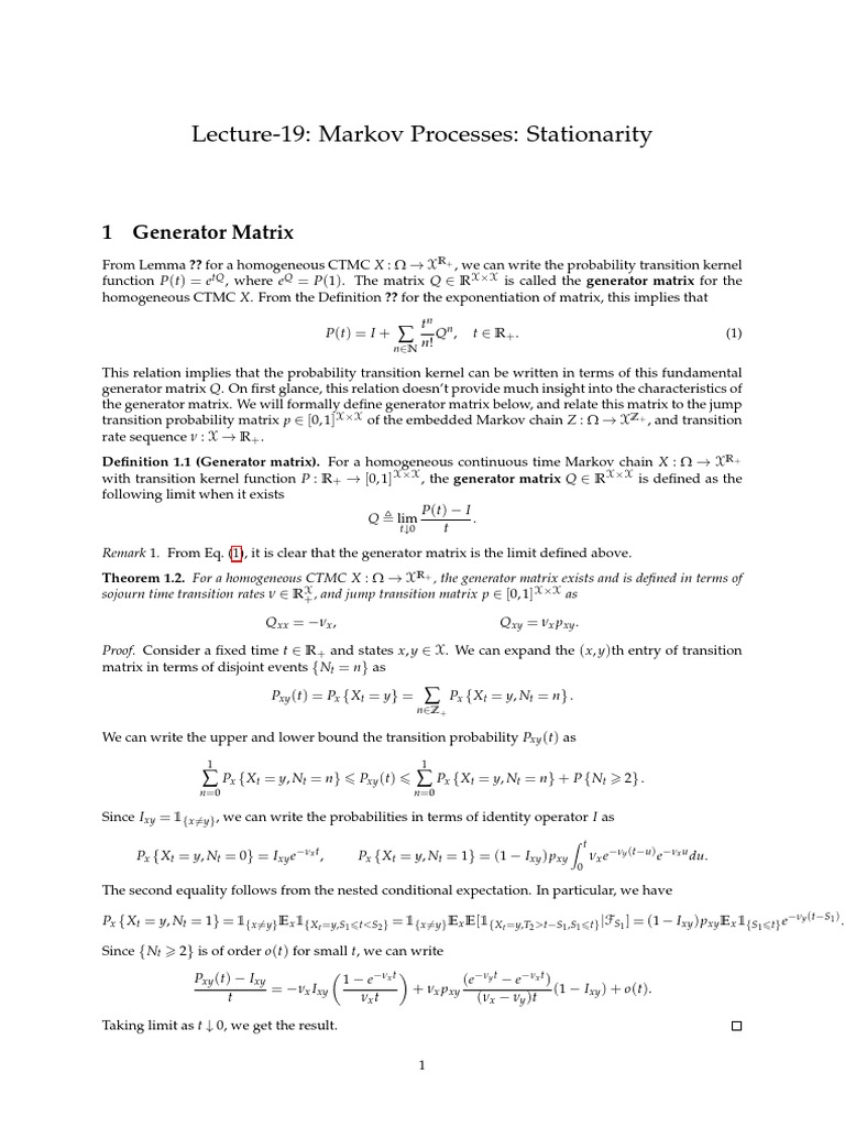Markov Transition Kernel and The Generator Q Matrix | PDF | Markov Chain | Mathematical Relations