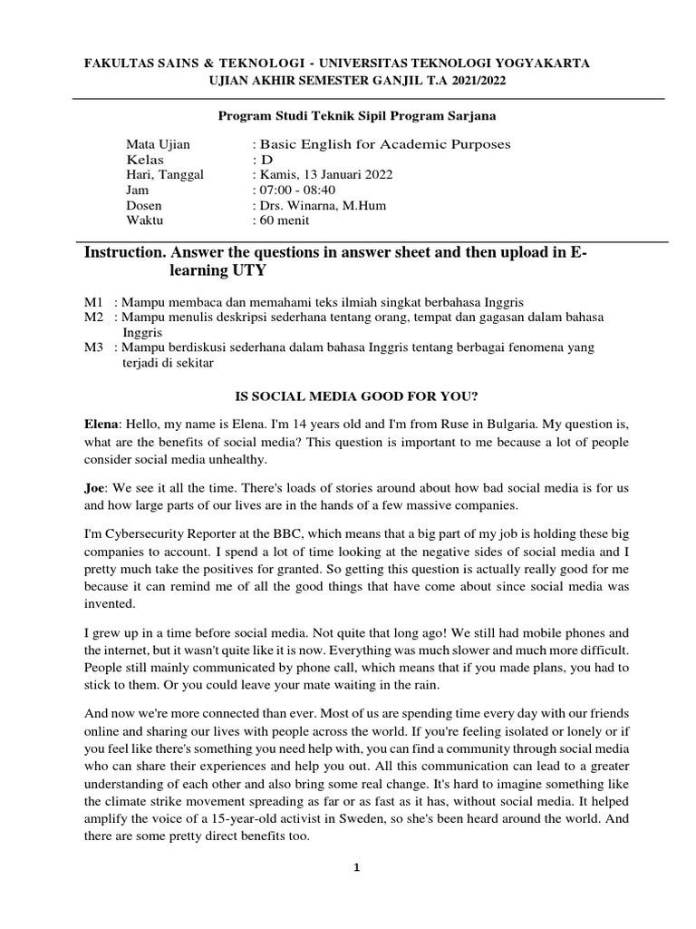 SOAL BEAP TEK. SIP, Ok | PDF | Social Media | Popular Culture & Media ...