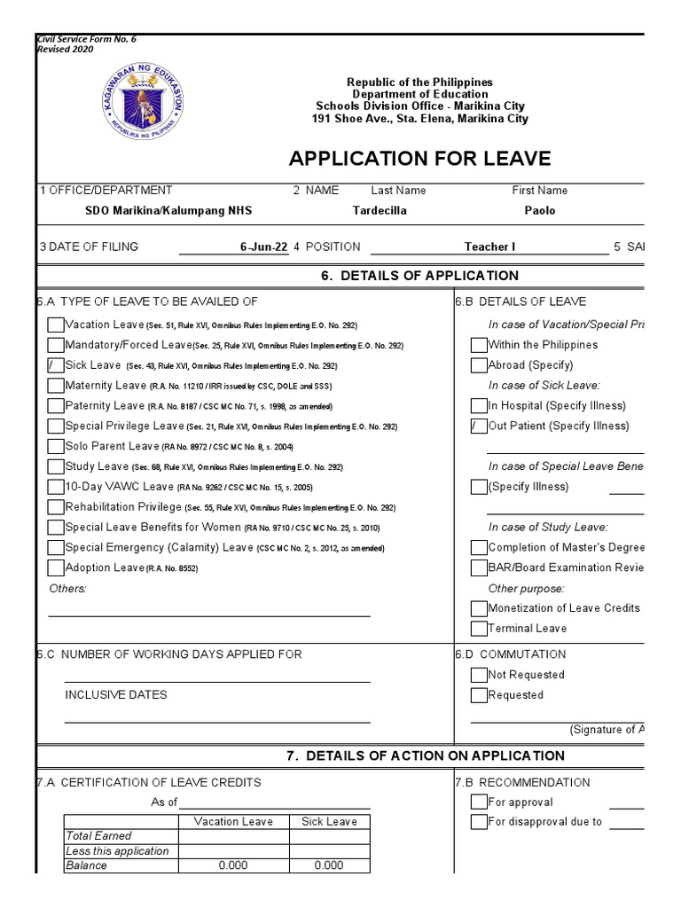 Leave Application for Teacher I | PDF | Government | Social Programs