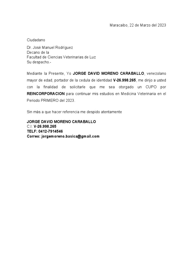 Formato Carta de Reincorporacion | PDF