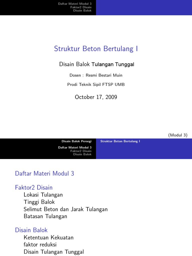 Modul3-Rev-Disain Balok Tulangan Tunggal | PDF