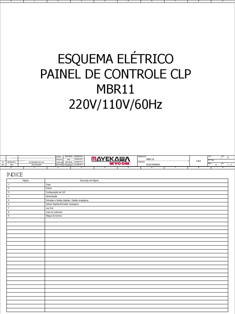 Esquema Elétrico Painel de Controle CLP MBR11 220V/110V/60Hz | PDF ...