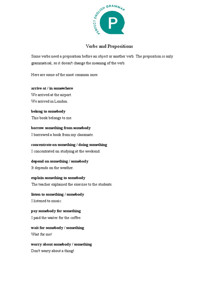 Verbs and Prepositions: Common Grammar Structures | PDF