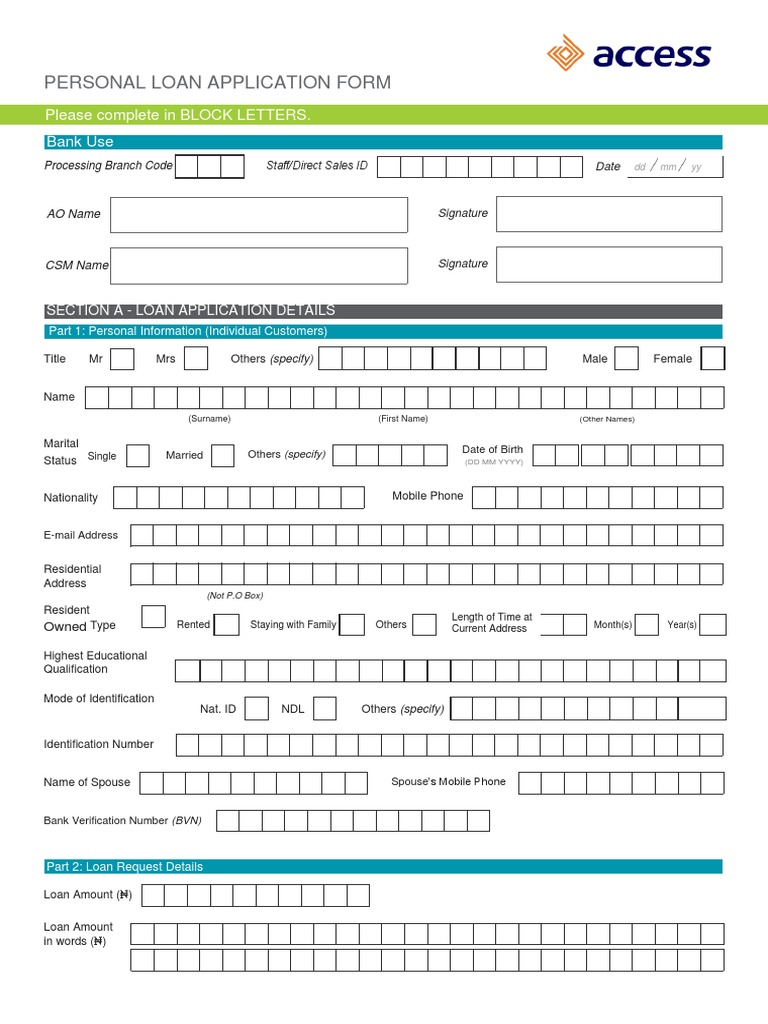 Personal Loan Application Form | PDF | Banks | Loans