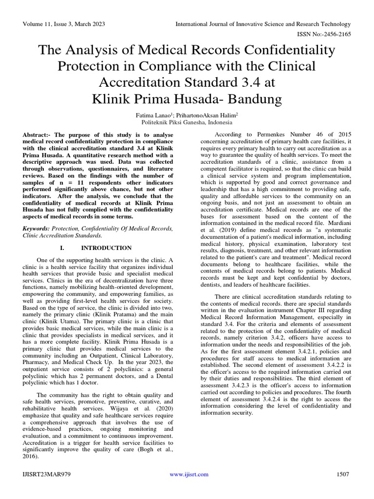 Medical Records Confidentiality at Klinik Prima Husada | PDF | Health ...