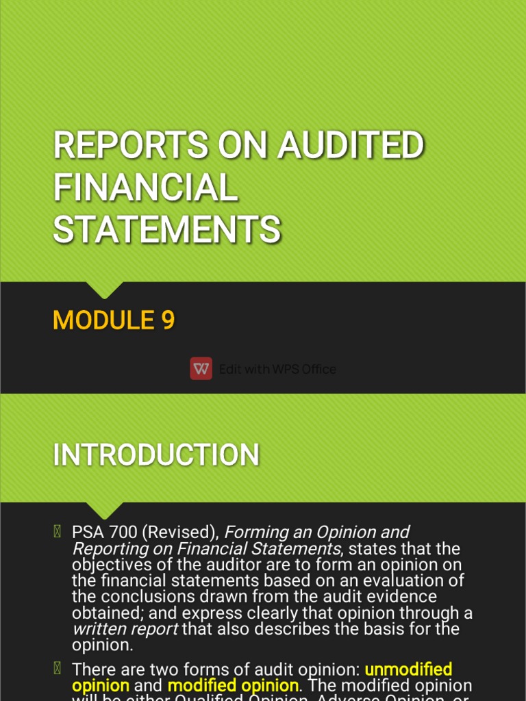 Module 9 Reports On Audited Financial Statements | PDF | Going Concern | Auditor's Report