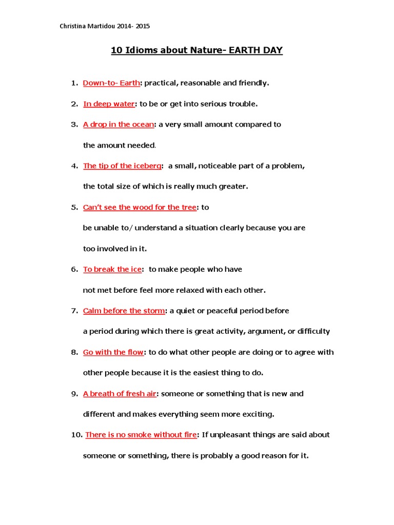 Nature Idioms for Earth Day Activities | PDF