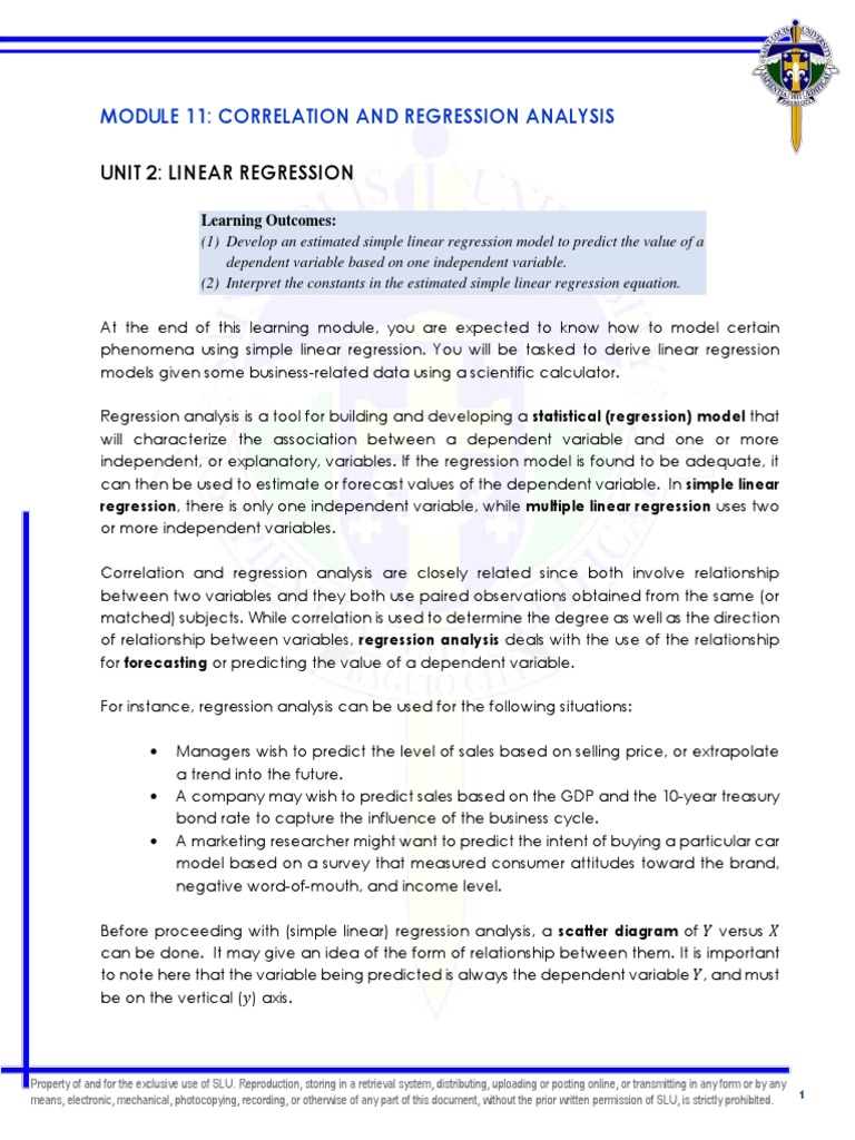 Module 11 Unit 2 Simple Linear Regression | PDF | Regression Analysis | Linear Regression