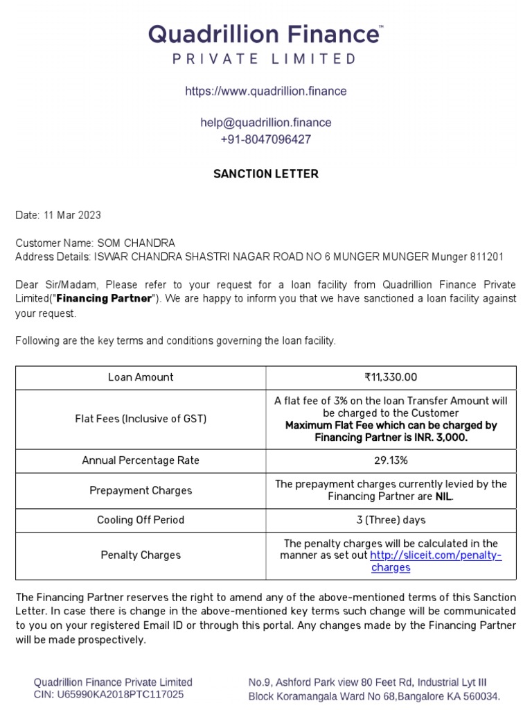 Sanction Letter | PDF | Economies | Money