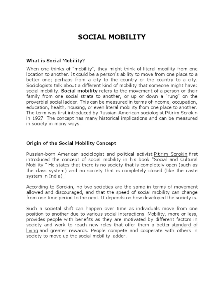Social Mobility Notes Sociology Ba Ma Pdf Social Mobility Social