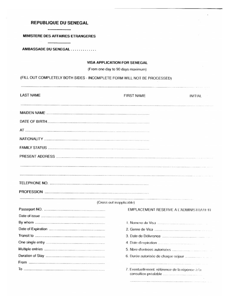 Senegal Visa Form | PDF