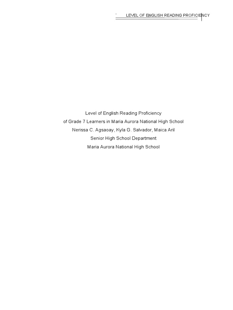 Level of English Reading Proficiency | PDF | Methodology | Survey ...