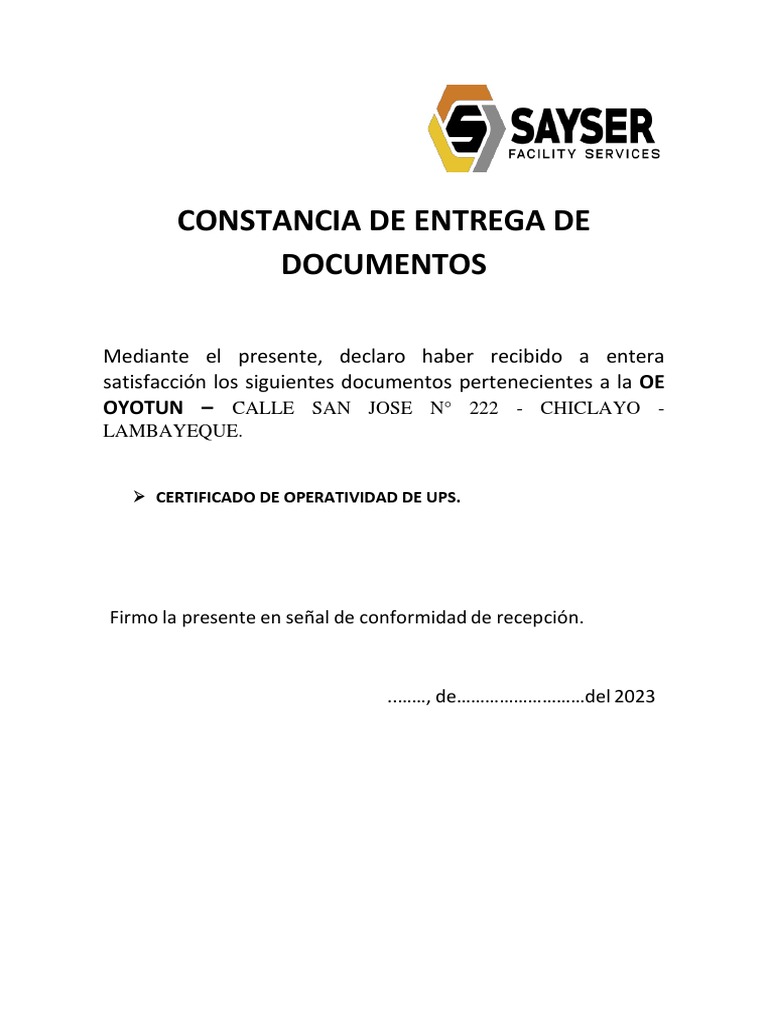 Constancia de Entrega de Documentos | PDF