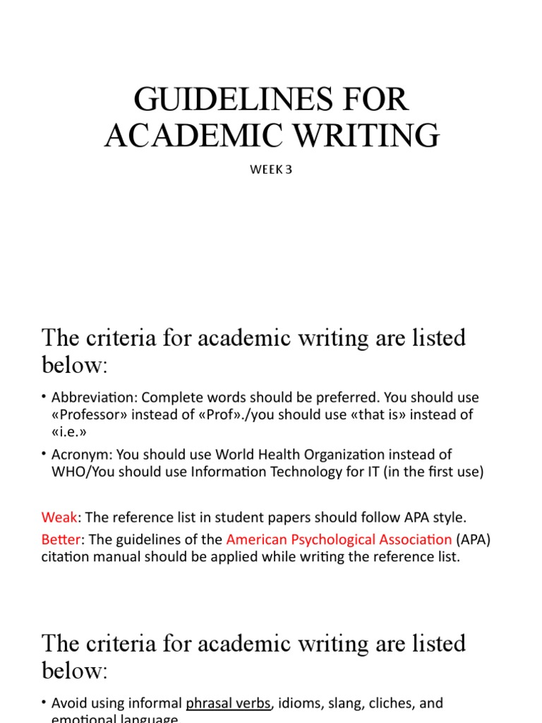 GUIDELINES FOR ACADEMIC WRITING Week 3 | PDF | American Psychological ...