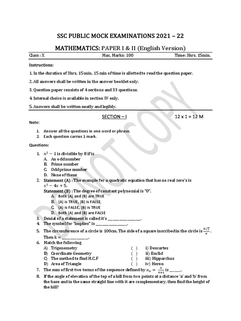 Mathematics Public Model Mock Test (Hard) | PDF | Circle | Mathematics