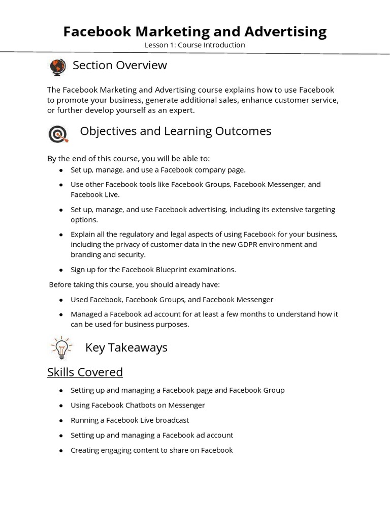 Lesson 1 - Course Introduction-Combined | PDF | Facebook | Advertising Lesson 1 - Course Introduction-Combined | PDF | Facebook | Advertising